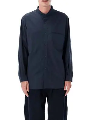 STILL BY HAND Refined Minimalist Stand Collar Shirt Size - Blue