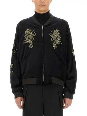 SASQUATCHFABRIX Dragon-embroidered Bomber Jacket - Black
