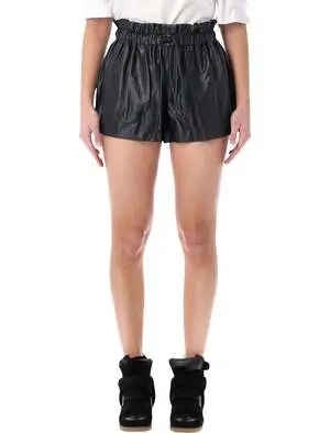 MARANT ETOILE Faux Leather Drawstring Shorts - Black