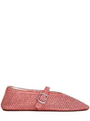 Alaïa Metallic Mesh Ballerina Flats With Buckle Strap - Pink