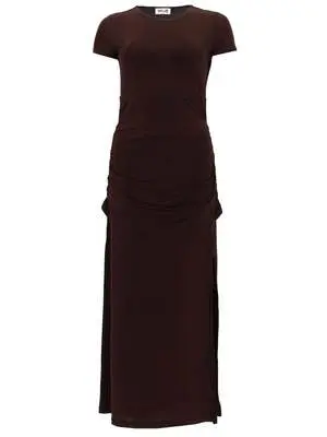 Baum Und Pferdgarten Ruched Maxi Dress With Crewneck And Short Sleeves - Brown