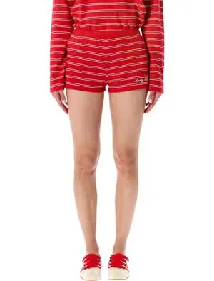 SPORTY & RICH Mini Shorts Red And White Stripes - Ruby White