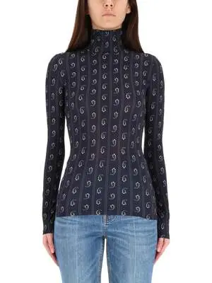Tory Burch Printed Long Sleeve Turtleneck Top - Blue