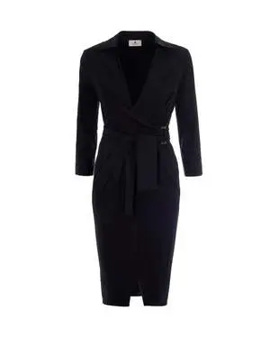 Elisabetta Franchi Collared Wrap Midi Dress - Nero