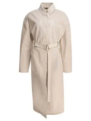 Max Mara Perforated Belted Long-sleeved Coat - Beige