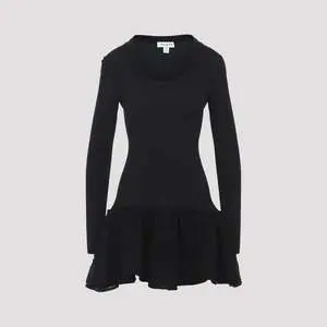 AZZEDINE ALAIA Wool Crinoline Dress With Ruffled Hem - Black