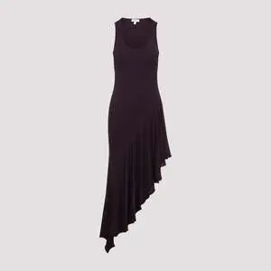 Alaïa Asymmetrical Fluid Jersey Midi Dress With Draped Ruffle Detail - Red
