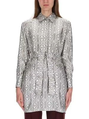 Max Mara Printed Silk Shirt Dress - Nude