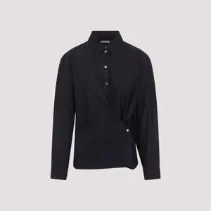 LEMAIRE Straight Collar Twisted Shirt In Washed Cotton Silk - Blue