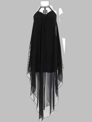 JOSHE Embellished Halter Neck Mini Dress - Black
