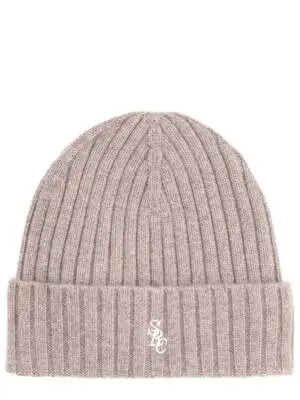 Sporty & Rich Ribbed Cashmere Blend Beanie - Brown