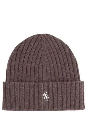 Sporty & Rich Ribbed Cashmere Wool Blend Cap - Brown
