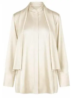 JIL SANDER Draped Neck Long Sleeve Blouse - Ivory