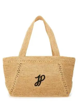 PATOU Large Raffia Monogram Jp Trapeze Tote Bag - Beige