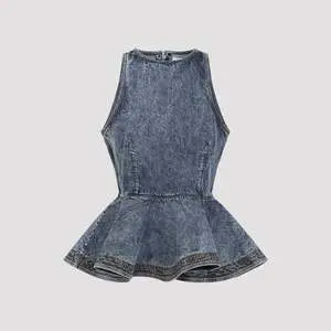 Alaïa Peplum Denim Top - Blue