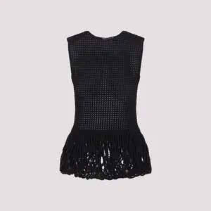 Alaïa Bead Knit Peplum Tank Top - Black