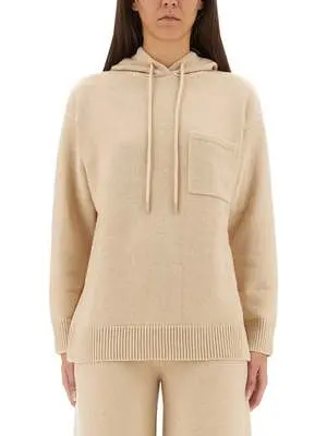 Max Mara Hooded Sweatshirt In Wool And Cashmere Blend - Beige