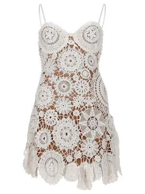 SELF-PORTRAIT Crochet Mini Dress With Spaghetti Straps