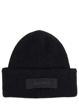 Jacquemus Alpaca Wool Blend Ribbed Beanie - Black