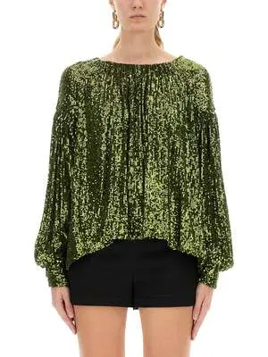 Rabanne Sequined Crepe De Chine Turtleneck Top - Green