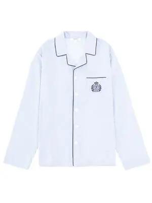 Sporty & Rich Cotton Pajama Shirt With Classic Collar - Blue