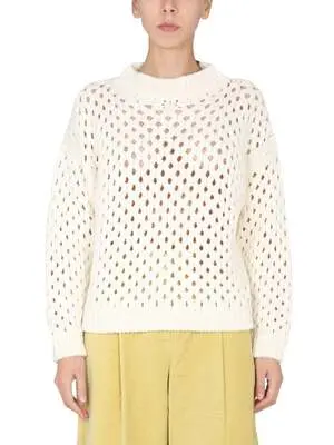 ALYSI Open-knit Crew Neck Jumper - Beige