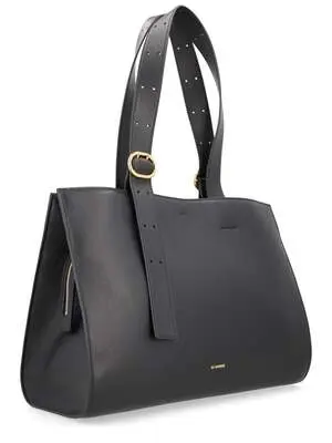 JIL SANDER Leather Tote Bag With Adjustable Shoulder Strap - Black