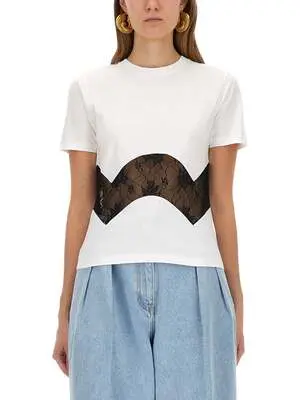 Nina Ricci Cotton T-shirt With Lace Insert - White