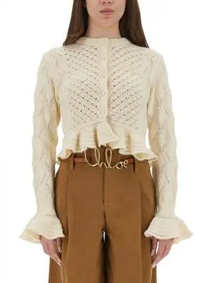 Chloé Knit Cardigan With Ruffled Hem And Cuffs