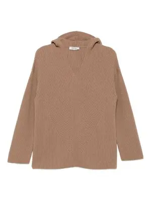 Max Mara Wool V-neck Hooded Pullover - Brown