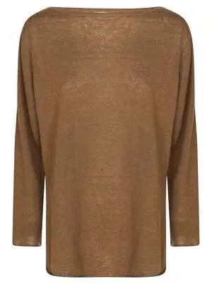 Alpha Studio Linen Oversized T-shirt For - Marrone