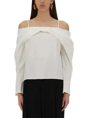 Nina Ricci Off-shoulder Cotton Shirt - White