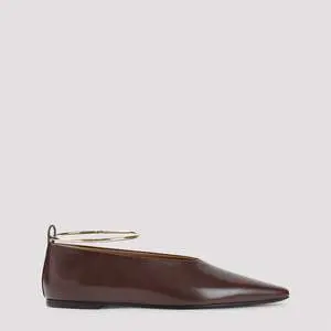 JIL SANDER Ballerina Ring Detail Goat Skin Flats - Brown