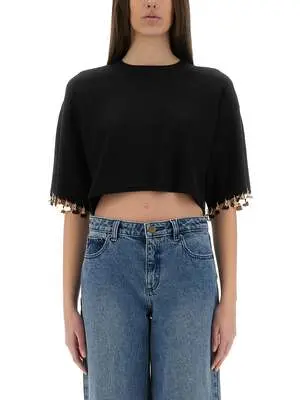 Rabanne Knitted Cropped T-shirt - Black