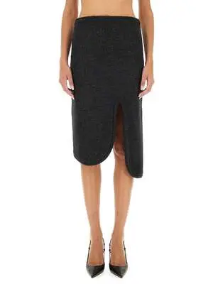 Victoria Beckham Wool Tube Skirt With Slit - Grey