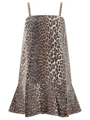 GANNI Mini Leopard Print Dress - Brown