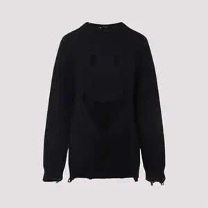 Moschino Virgin Wool Smile Cropped Sweater - Black