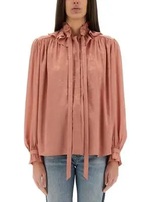 Chloé Fluid Silk Jacquard Blouse With Pussy Bow Detail - Pink