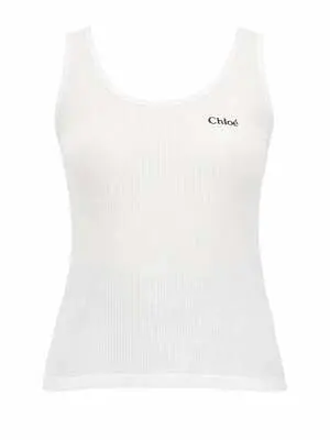 Chloé Ribbed Stretch Jersey Tank Top With Embroidered Logo - White