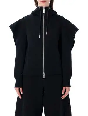 Sacai Layered Cotton Blend Zip-up Hoodie - Black