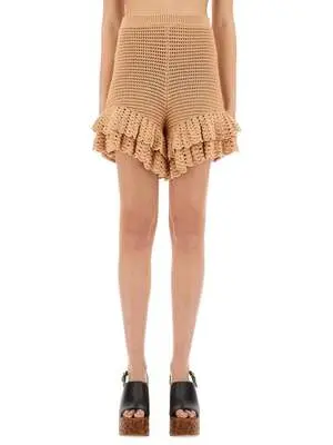 Chloé Crochet Knit Ruffle Shorts - Nude