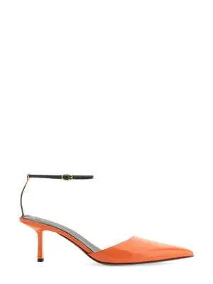 NEOUS Leather Heeled Pumps With Ankle Strap - Orange