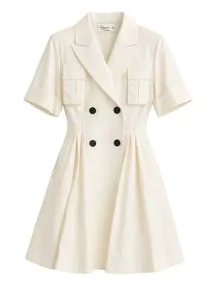 Sacai Short-sleeved Dress With Collar And V-neck, Flared Skirt And Patch Pockets