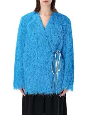 Dries Van Noten Fringed Jacket With Tie Closure - Turquoise