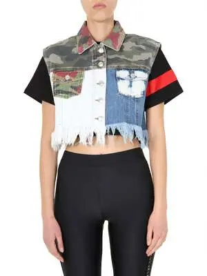 Gcds Denim Vest With Camouflage And Patchwork Details - Multicolour