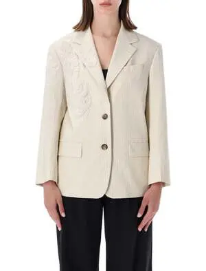 Dries Van Noten Striped Embroidered Tailored Blazer - Beige