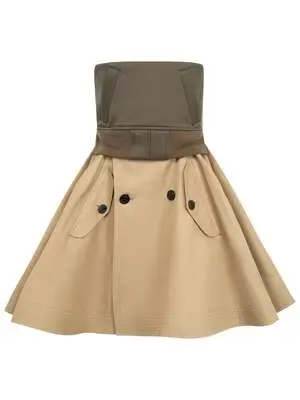 Sacai Strapless Paneled Mini Dress - Kaki