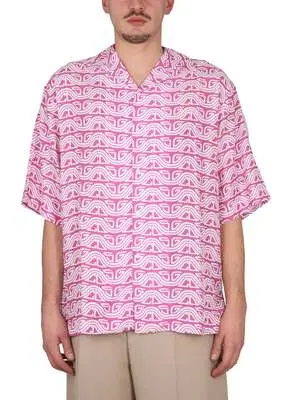 Gcds Monogram Waved Bowling Collar Shirt - Fuchsia
