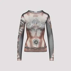JEAN PAUL GAULTIER Safe Sex" Tattoo Print Mesh Top