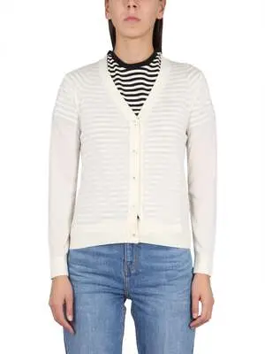 Tory Burch Wool And Silk Blend V-neck Cardigan - Multicolour